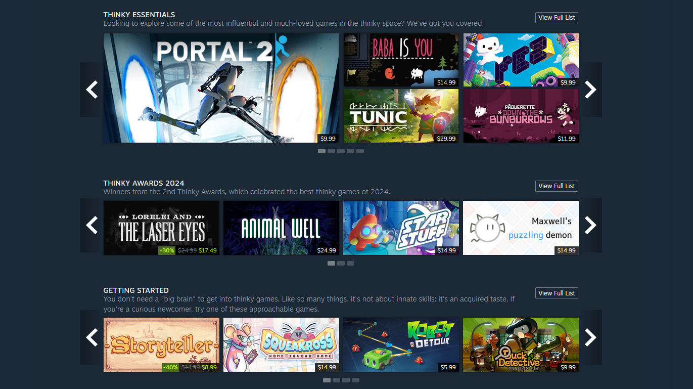 Follow the brand new Thinky Games curator page on Steam, and join our ...