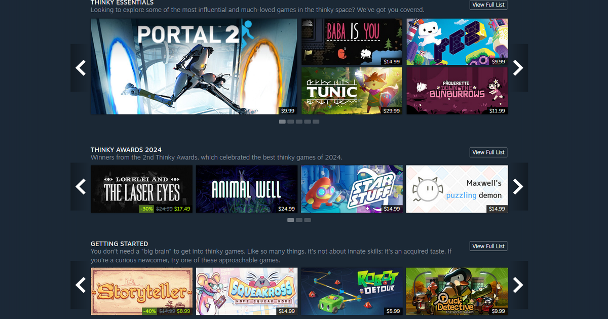Follow the brand new Thinky Games curator page on Steam, and join our ...